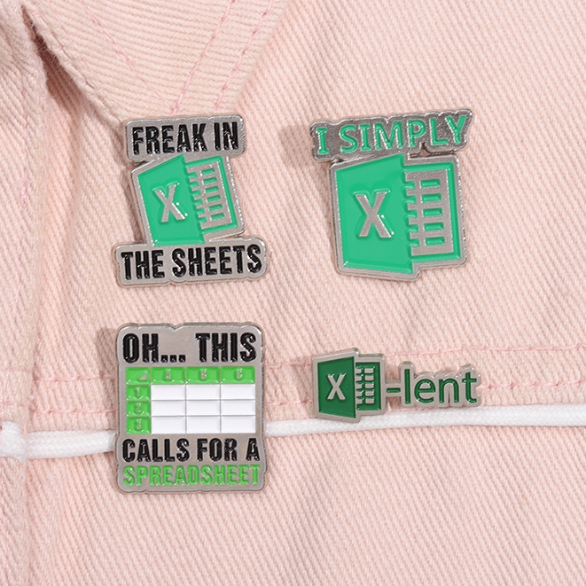 Cartoon Excel Sheet Brooch Pins Funny Freak in The Sheets Brooch Metal ...
