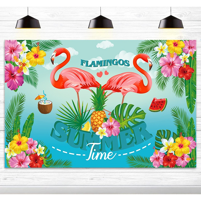 7x5ft Hawaiian summer flamingo party decorations banner background ...