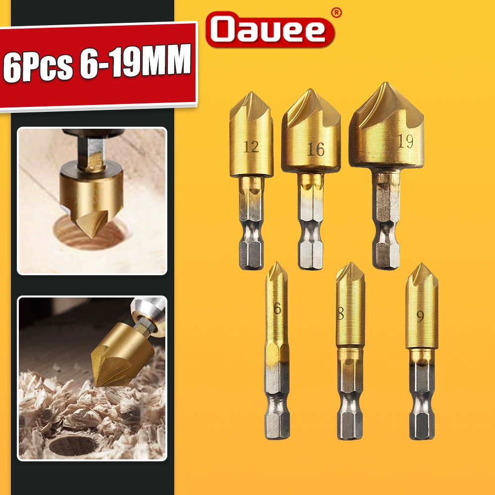 6PC Hex Handle Titanium Plated Five Edge Chamfering Knife Countersunk ...