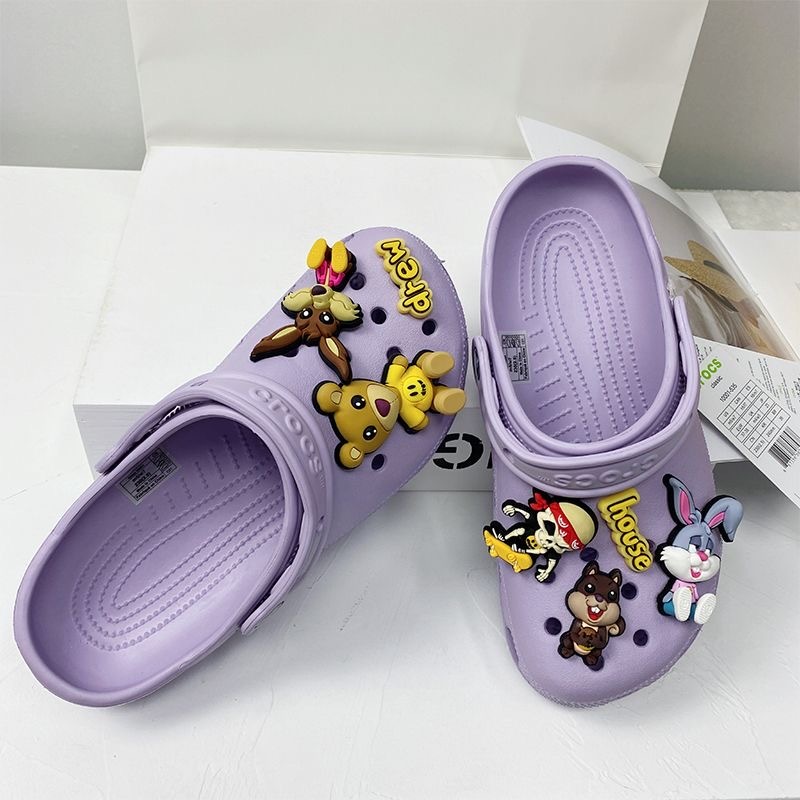 Drew House x Crocs joint badge purple hole shoes sandals | Shopee ...