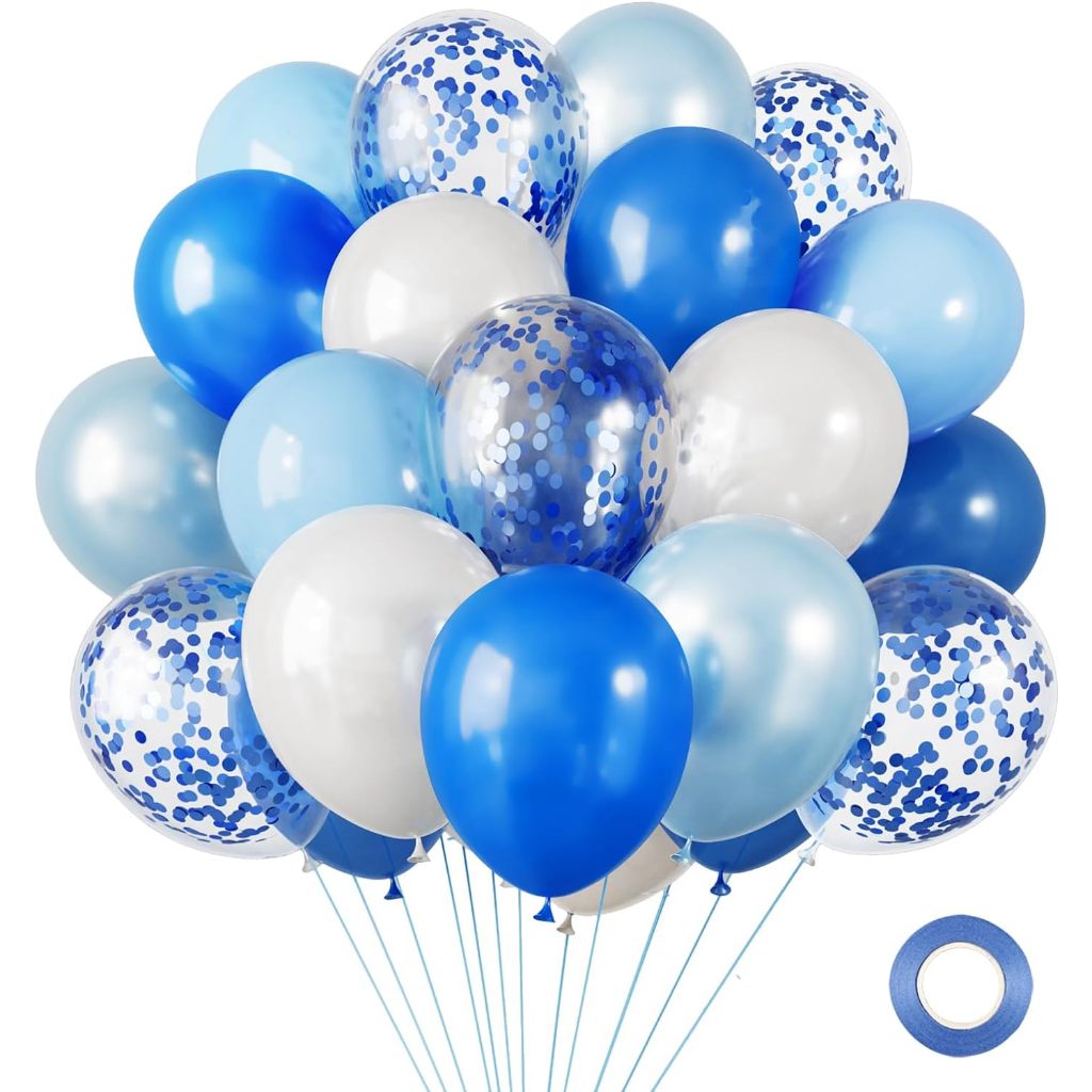 15Pcs 12 Inches Royal Blue Confetti Balloons Kit, Light Blue Baby Blue ...