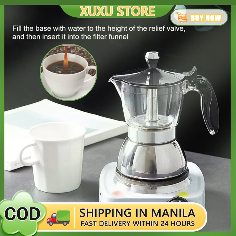 Transparent Visual Moka Pot Espresso Mocha Coffee Maker Stainless Steel ...