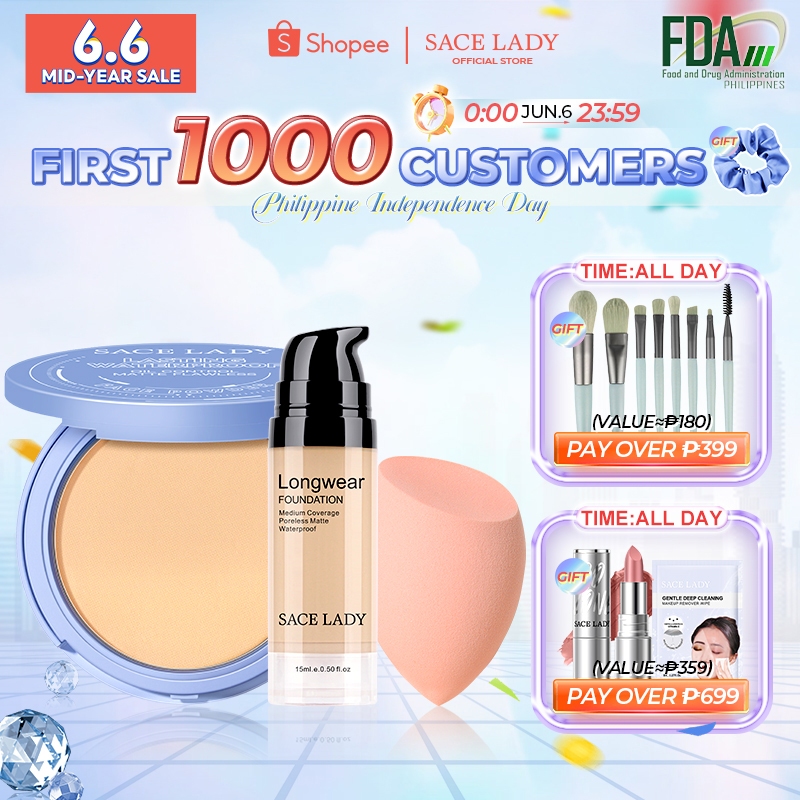 SACE LADY Oil Control Face Powder + Matte Liquid Foundation Waterproof ...