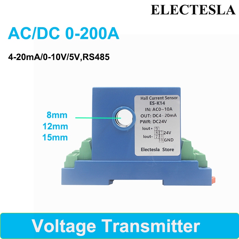 Current Transducer DC 0-200A Hall Effect Current Transmitter 4-20mA 0-10V Signal Isolator DC24V ...