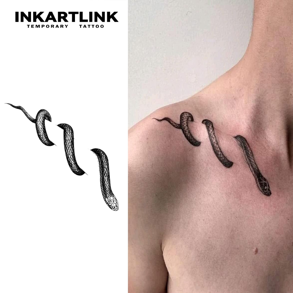 Inkartlink Collarbone Snake Temporary Tattoo Stickers, Waterproof Long-lasting Magic Tattoo ...