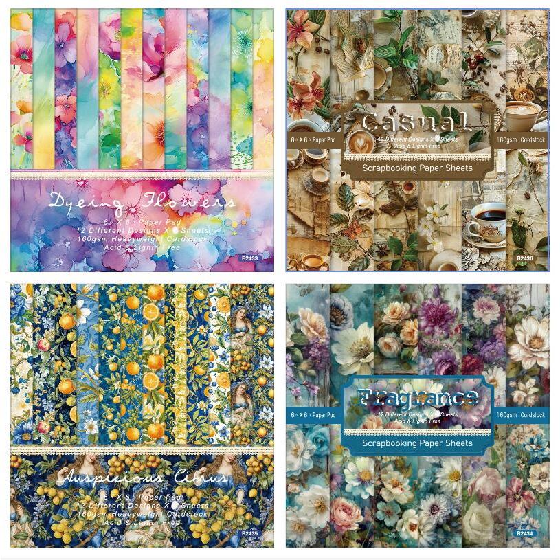 Paper Pack 6"x6"Flowers/Casual/Fragrance 12 sheet Art Background Paper Card Making DIY Scrapbook ...