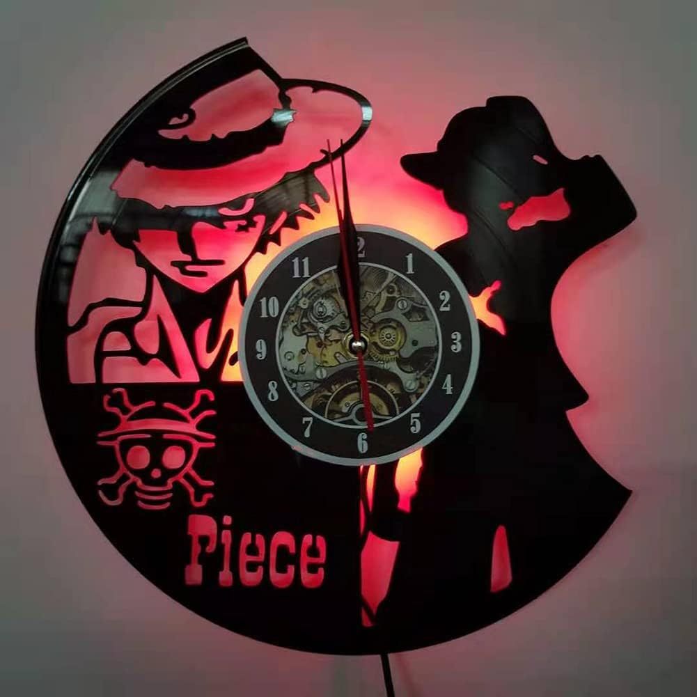 One Piece Anime Vinyl Wall Clock Creative Hanging Night Lamp 7 Color ...