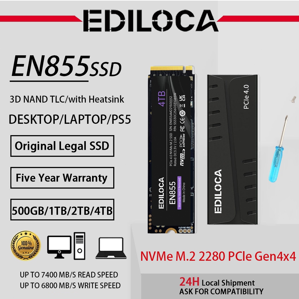 (with DRAM)Ediloca EN855 with Heatsink NVMe PCIe Gen4.0x4 M.2 2280 SSD ...