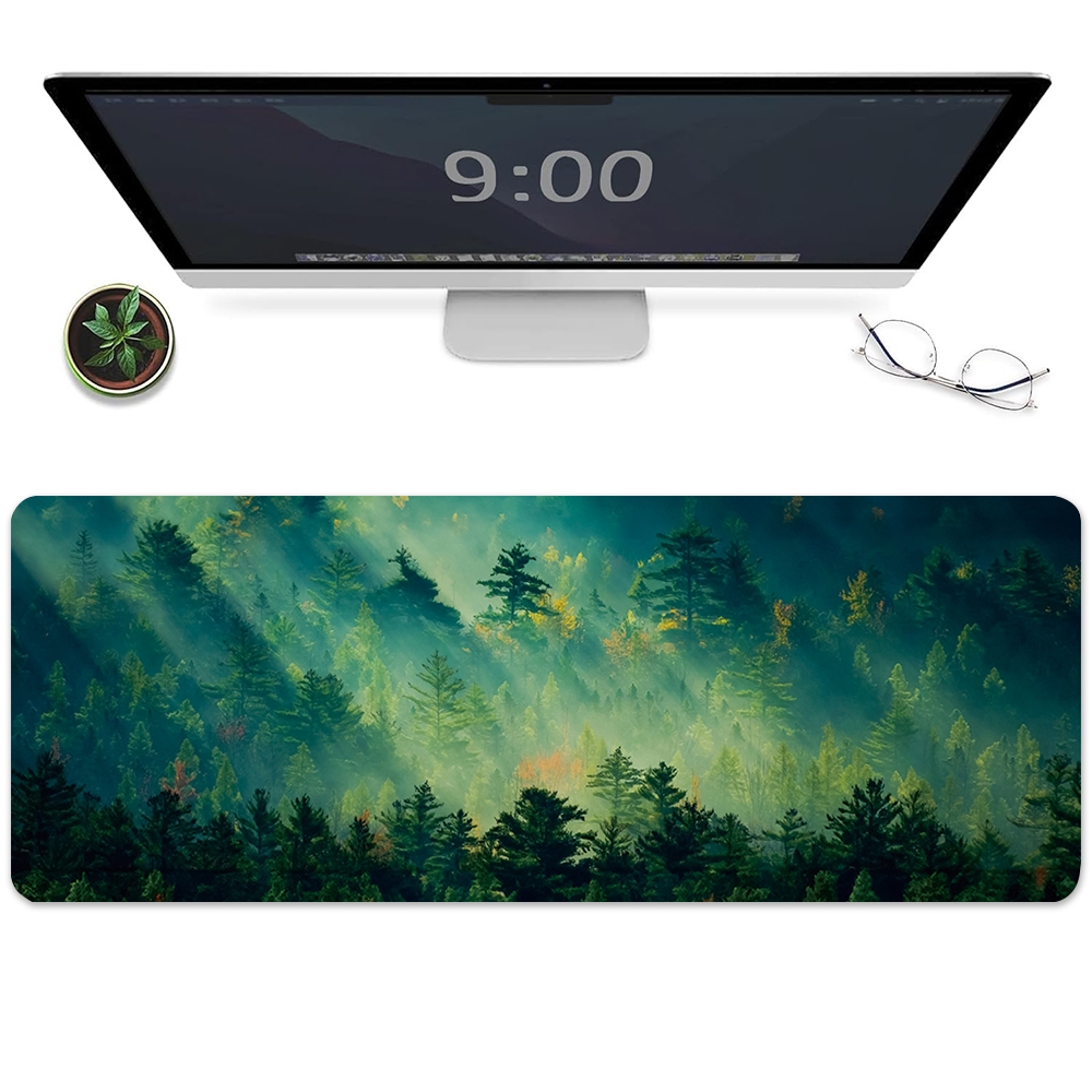 Green Fir Forest Mouse Pad, Foggy Mountain Tree Mousepad For Desk ...