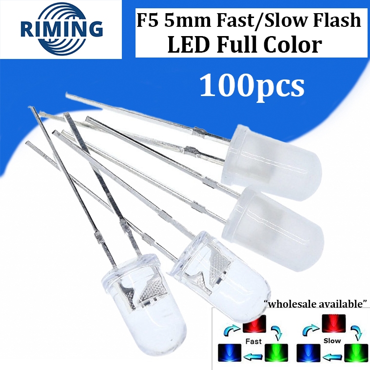 100pcs/lot F5 5mm Fast/Slow RGB Flash Red Green Blue Rainbow Multi ...