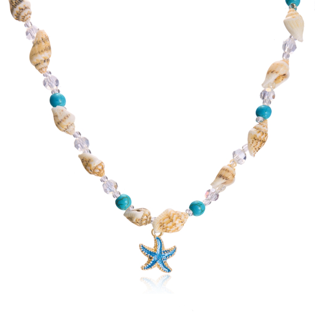 Handmade Beach Starfish Shell Necklace Conch Bead Necklaces Boho Choker ...