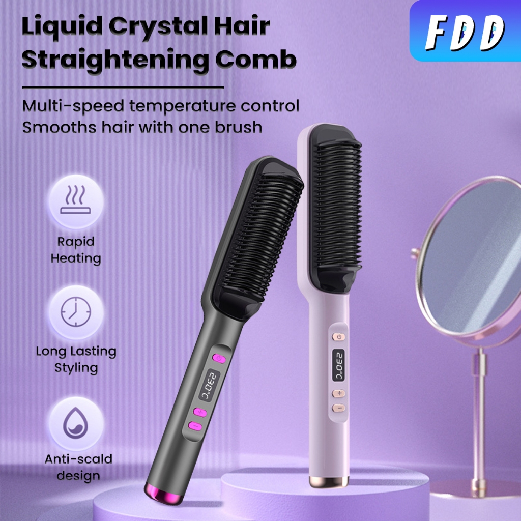 FDD 2 In 1 Straight Hair Comb Wired Hair Straightener And Curler USB ...