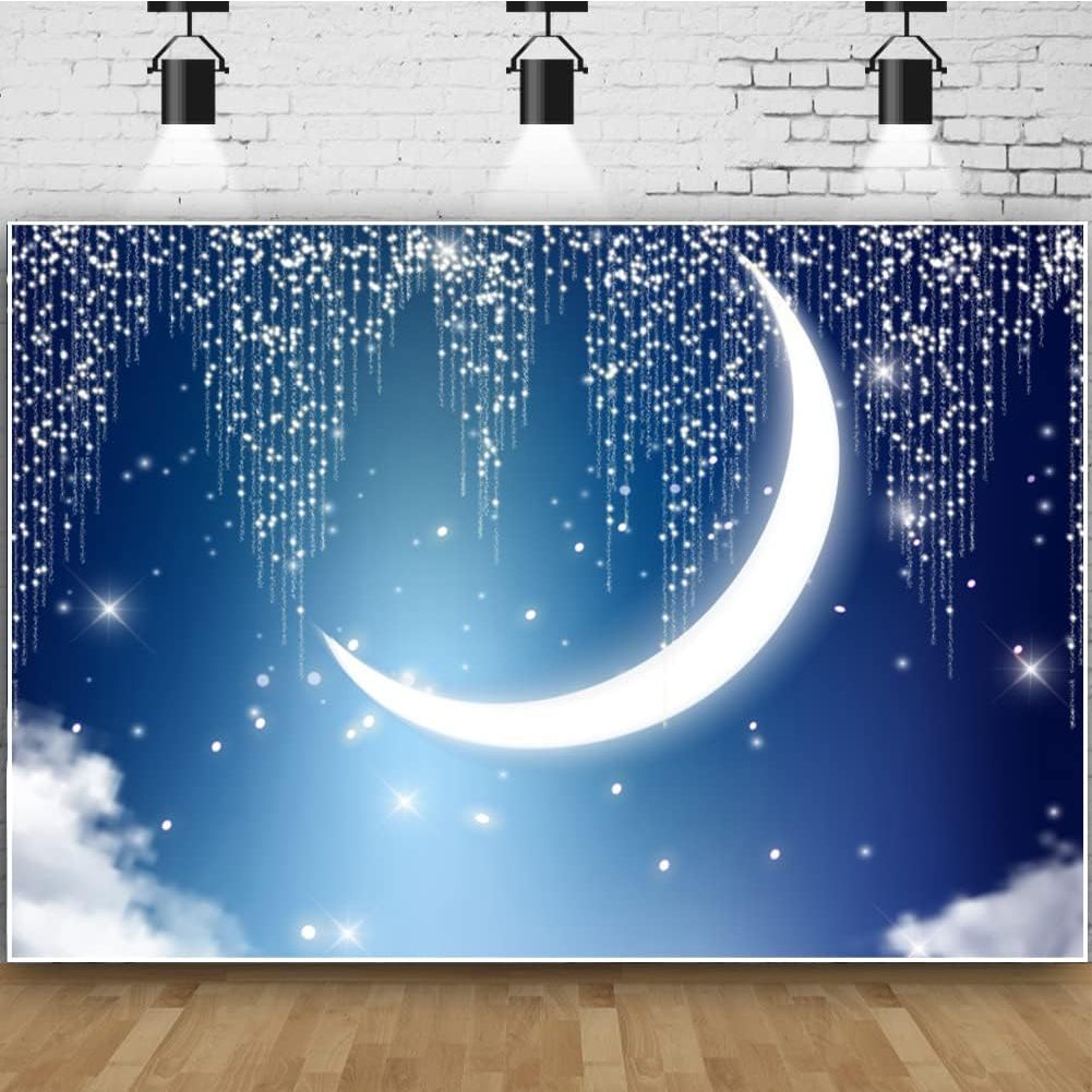 Twinkle Little Star Backdrop Blue Crescent Shiny Starry Night Celestial ...