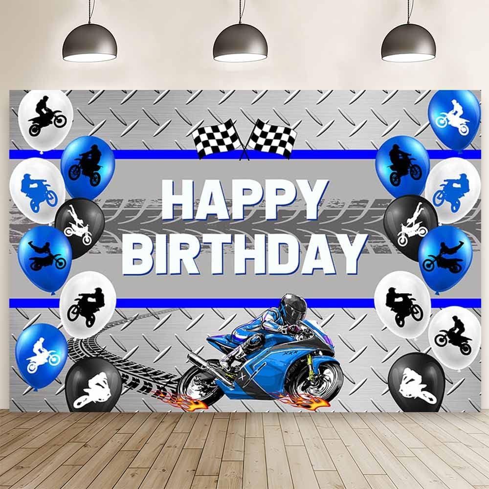 Motorcycle Birthday Backdrop for Boy Motocross Racing Balloon Happy ...
