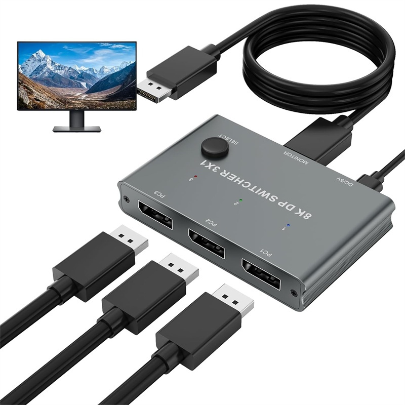 8K Display Port Switch 3 in 1 Out DP Switches Splitter Selector Box ...