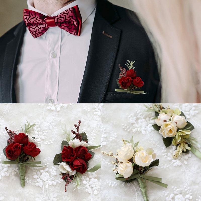 Silk Wrist Flower Wedding Men Rose Boutonniere Girl Bracelet Groom Pins ...