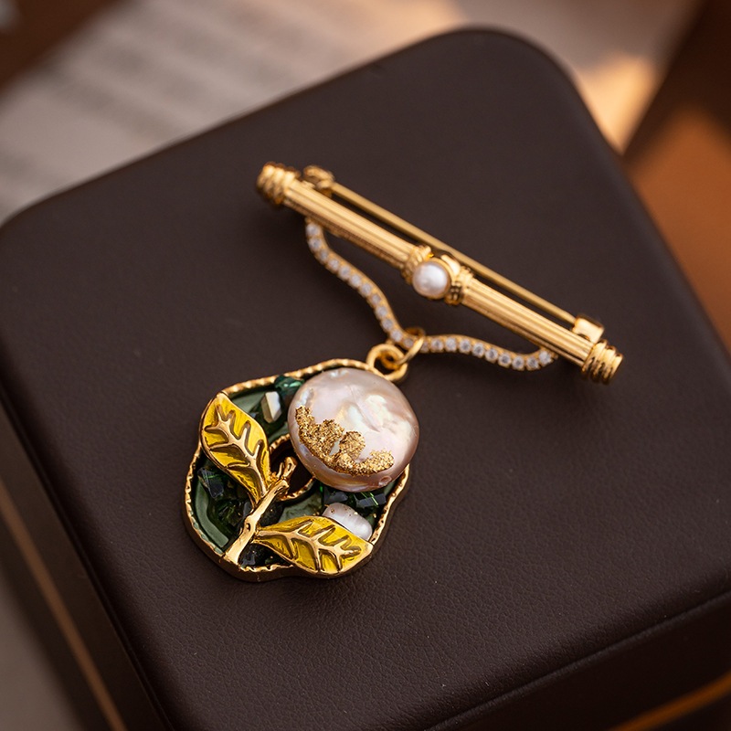 Natural baroque pearl brooch for women retro flower vintage oil ...