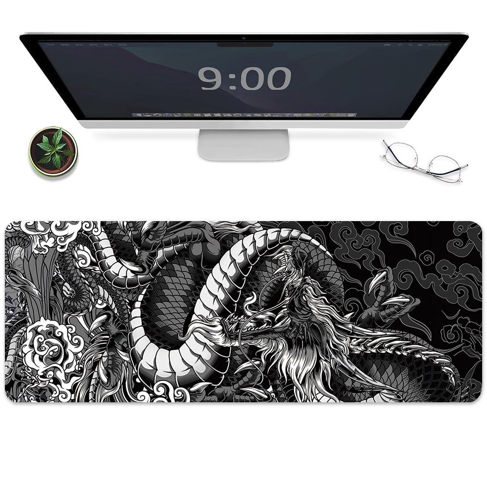 Black and White Dragon Mouse Pad Extended Large Gaming Mousepads with ...