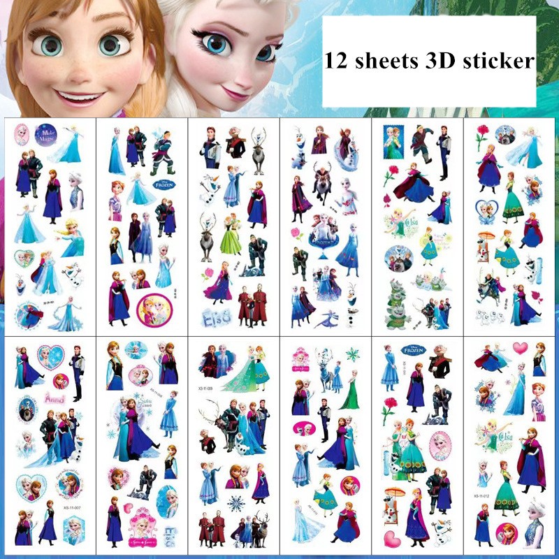 12 Sheets Frozen Elsa Anna Series Non-repeating PVC Stickers Theme Kids ...