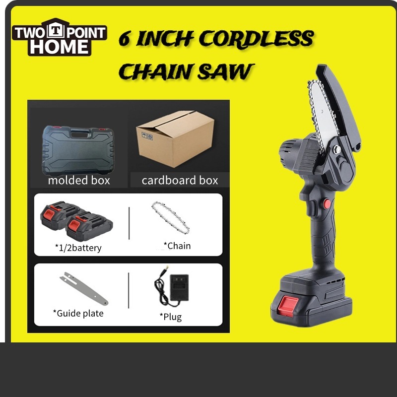 Brushless Cordless Chainsaw 6 inch Electric Single Hand Saw Woodworking ...