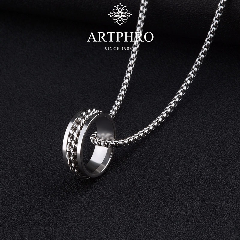 ARTPHRO Rotating ring pendant men's titanium steel necklace rotatable ...