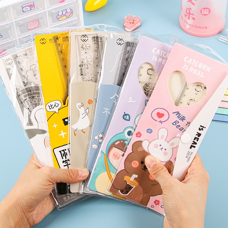 4Pcs Cartoon Ruler Set Cute 20cm Rulers Triangle Ruler Primary School ...
