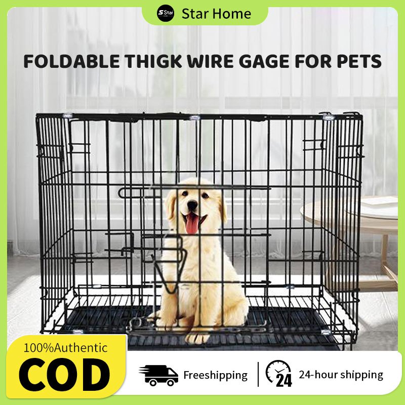 Dog Cage Foldable Pet Cage with Poop Tray Heavy Duty Pet Collapsible ...