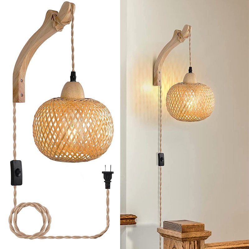 Japanese style bamboo wall lamp Minimalist Bedroom Bedside Lamp Vintage ...