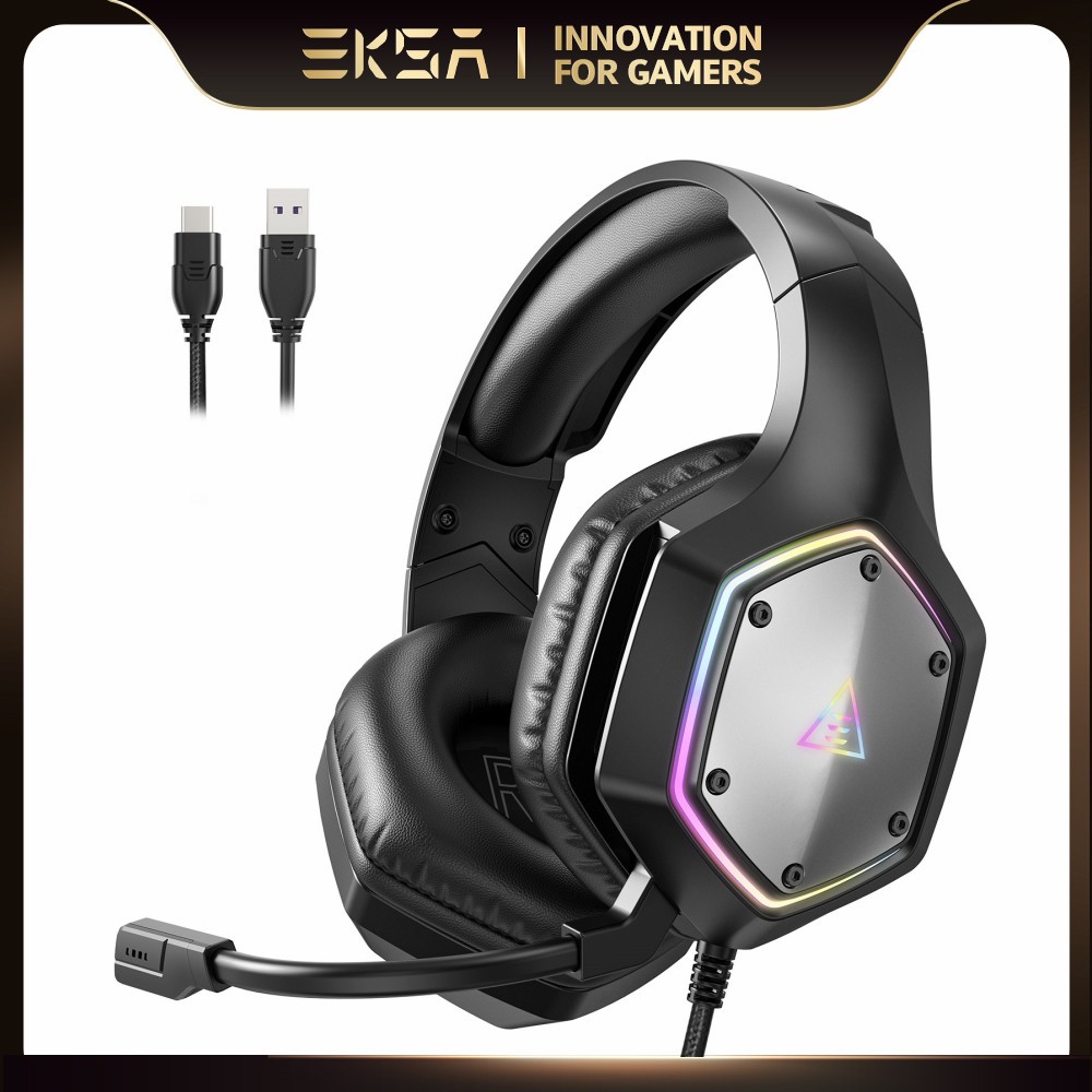 EKSA E1000 V2 RGB Gaming Headset Over-Ear USB/Type C Wired Headphone with Mic 7.1 For PS4/PS5 ...