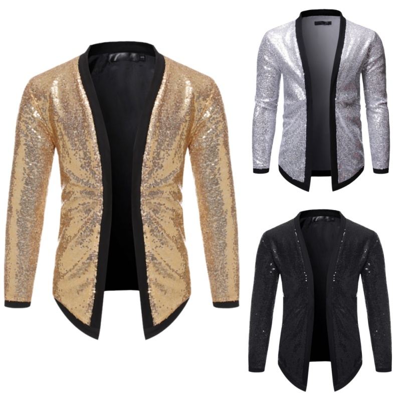 Men Shiny Sequin Baseball Jackets Fashion Street Style Golden Long ...