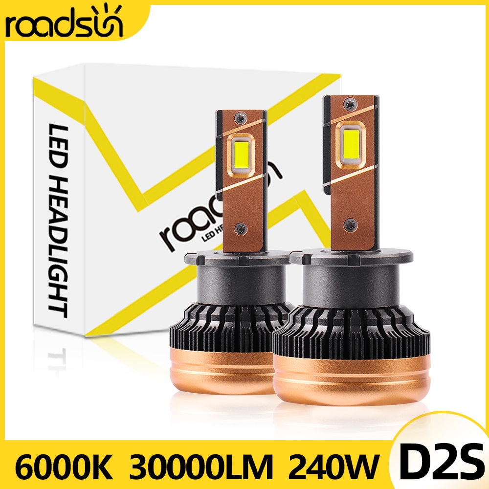 Roadsun 2Pcs Super Bright Car LED Than Halogen Bulb Car LED Headlight D2S D2R LED Bulb 30000LM ...