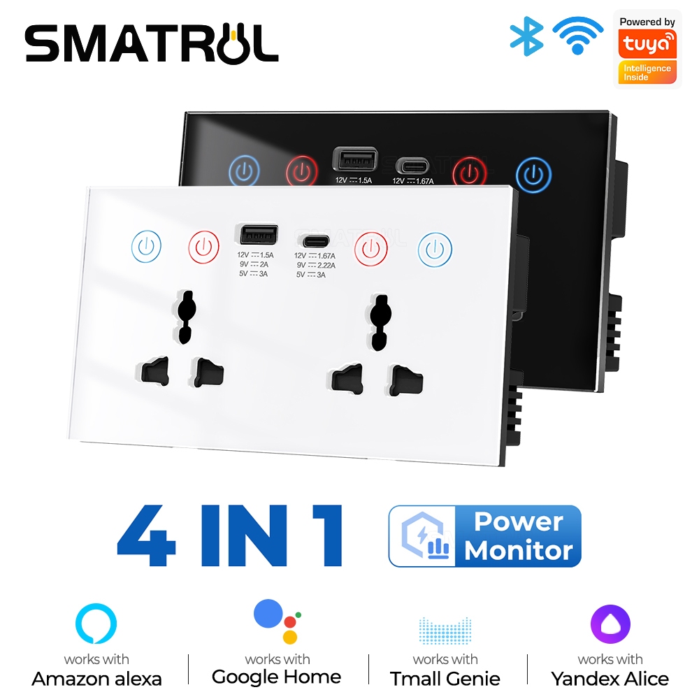 SMATRUL wifi plug USB And Type-C Port 3A socket US EU UK Plug Power ...