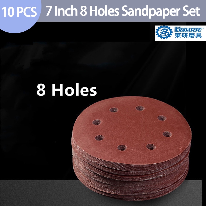 10 Pcs 7-inch 8-hole 180mm sandpaper for woodworking circular flocking ...