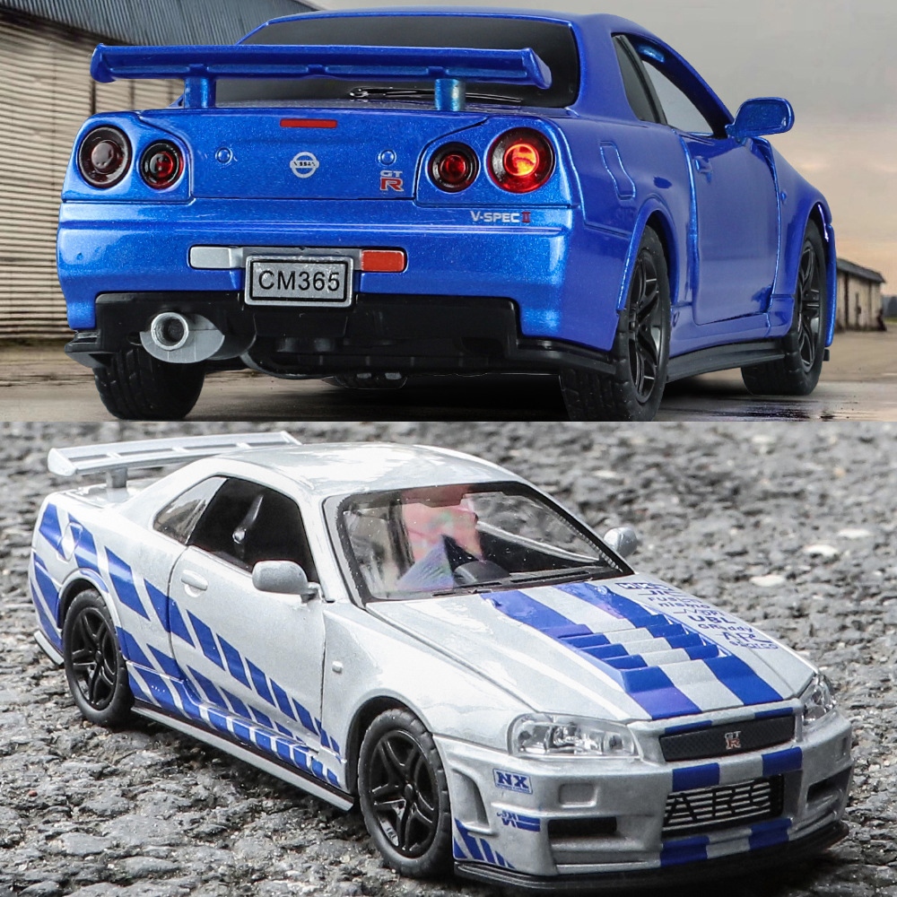 Nissan GTR R34 Diecast 1/32 Scale Alloy Pull Back Car Collectable Toy ...
