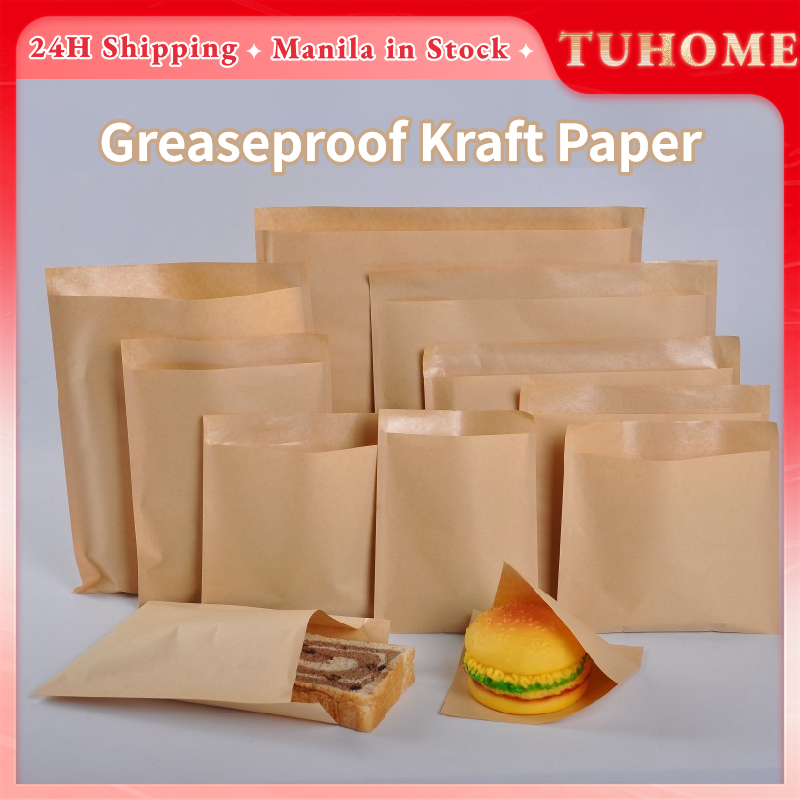 100Pcs Greaseproof Paper Bag Pouch Kraft Food Wrapper Paper Pouch Food ...