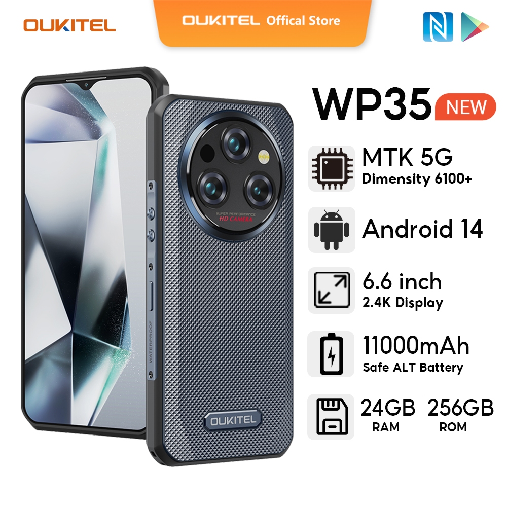 OUKITEL WP35 5G Android 14 24GB+256GB Mobiless 6.6” FHD+ 2.4K 60HZ Screen 64MP+8MP Night Vision ...