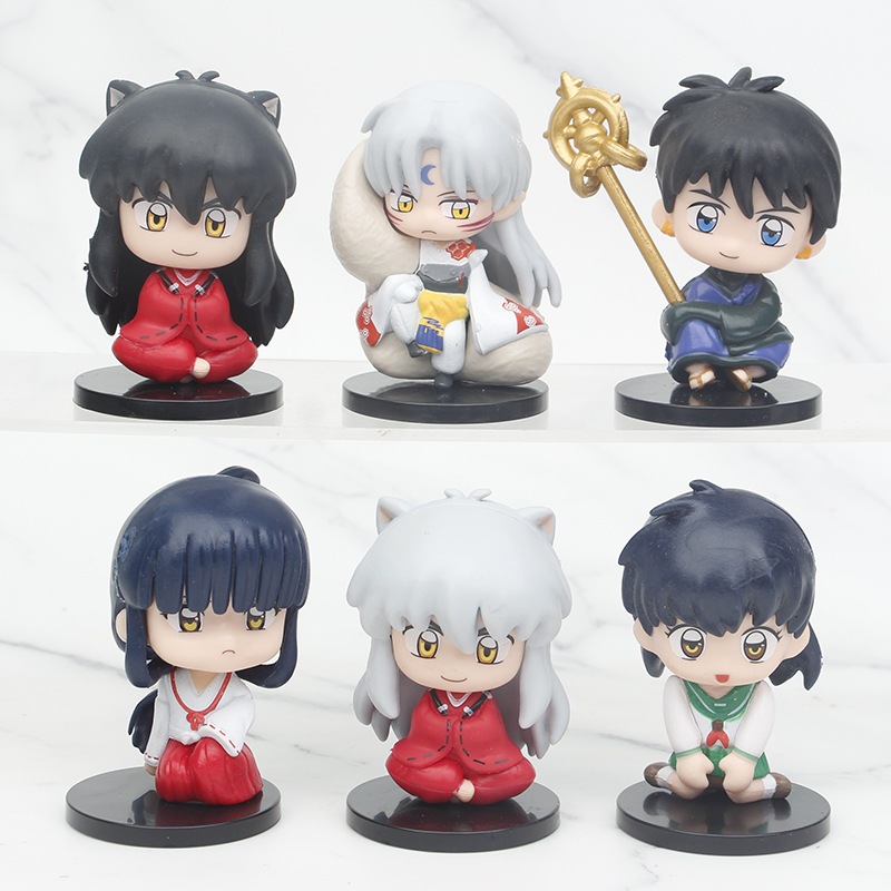 6pcs Q Version Sitting Inuyasha Figures: Kikyo, Shippo, Sesshomaru ...