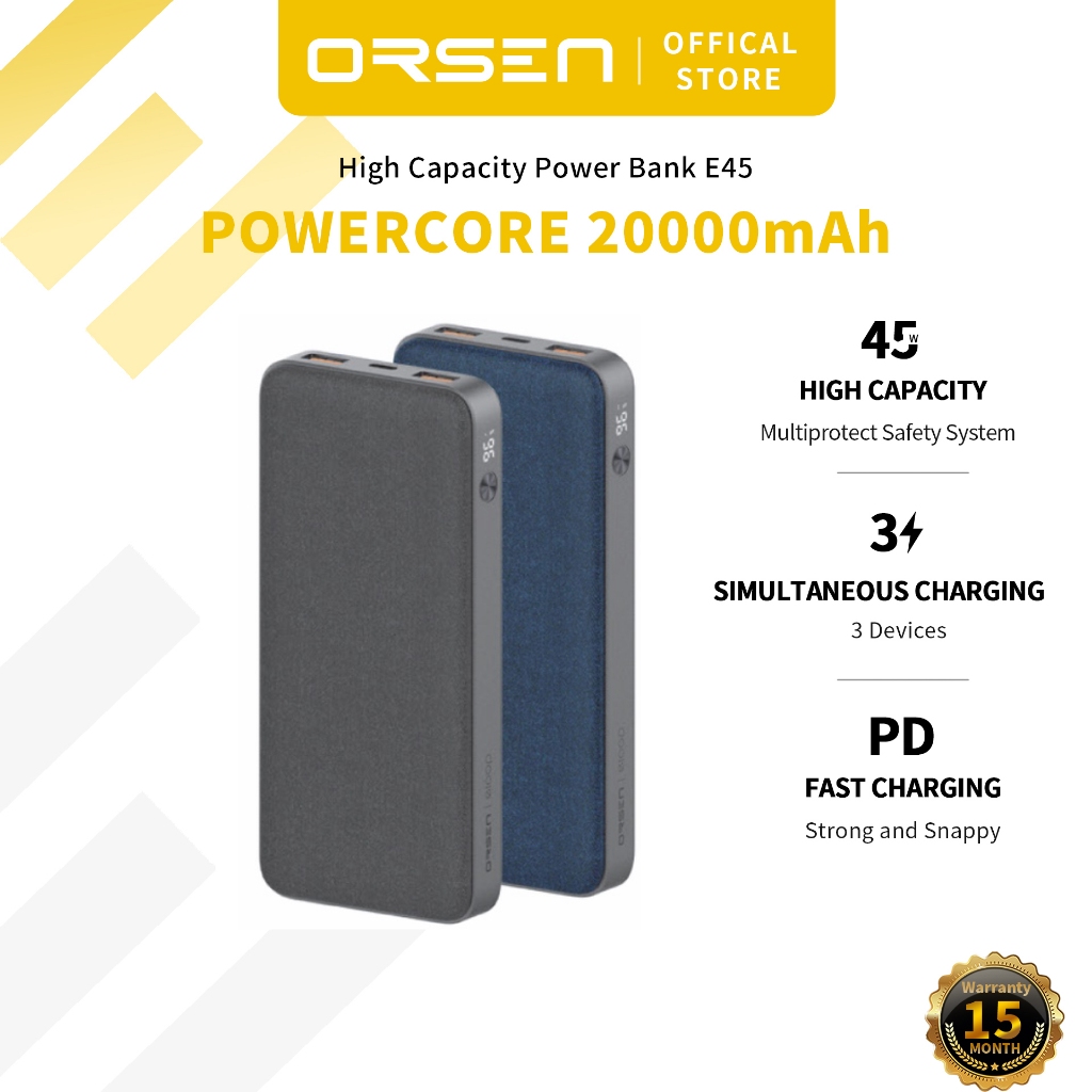 Orsen E45 Black Backup Battery 20000mAh QC4.0 PD 3.0 45W Laptop Power Pack Quick Charging ...