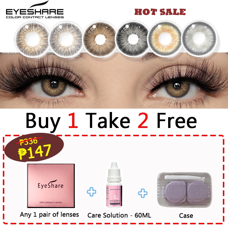 [Buy 1 Take 2]Eyeshare Brown Color Contact Lens Complete Set With eye ...
