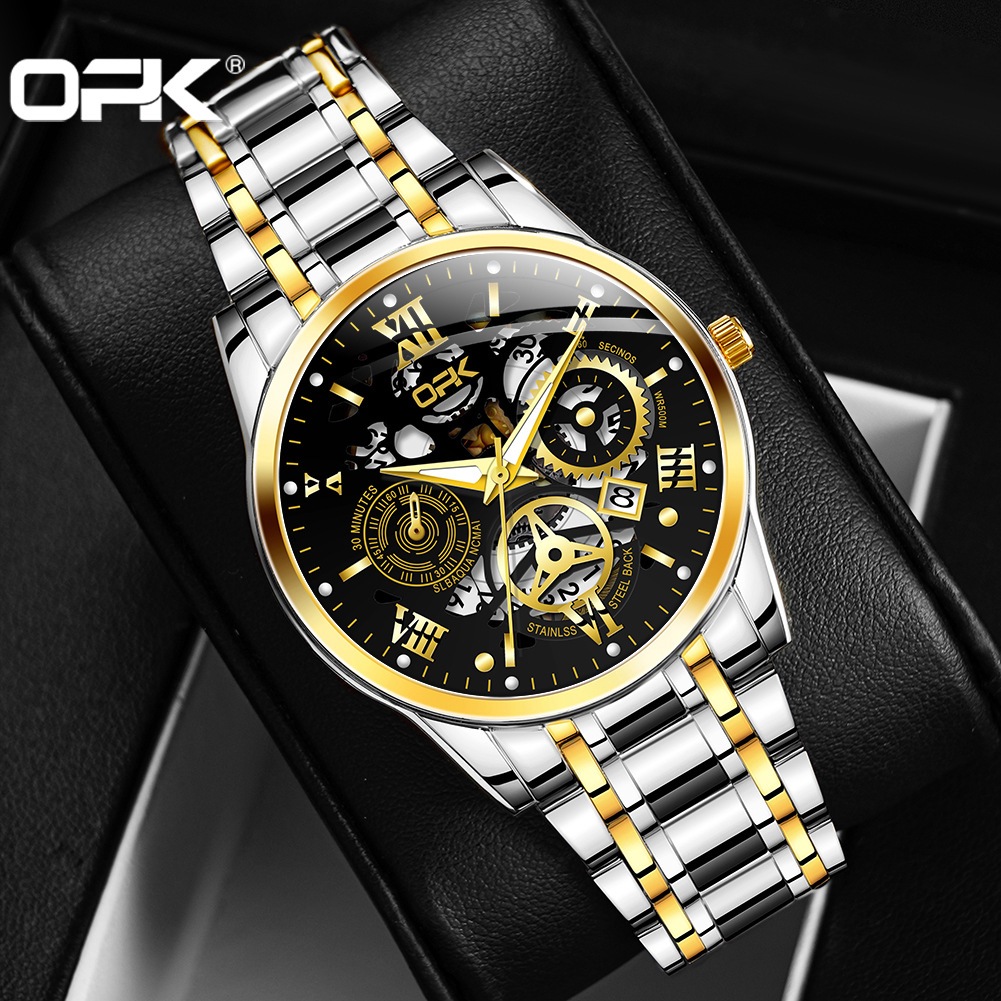 OPK Men's Luxury Watch Waterproof Original Stainless Steel Quartz Gold ...
