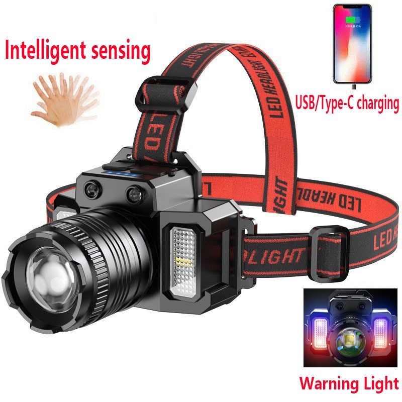 5 IN 1 LED Sensor Headlamp Camping Search Light Head Flashlight ...