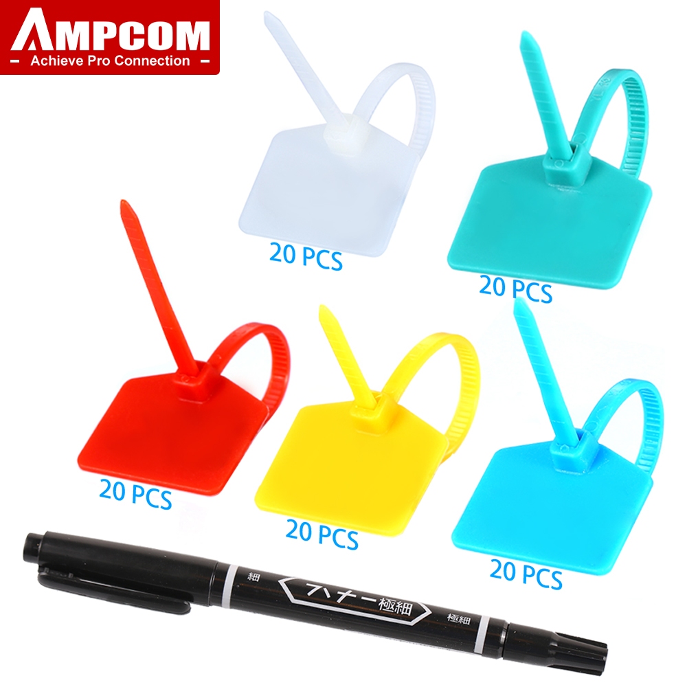 Ampcom Nylon Zip Ties Cable Label Mark Tags - Write On Ethernet Wire ...
