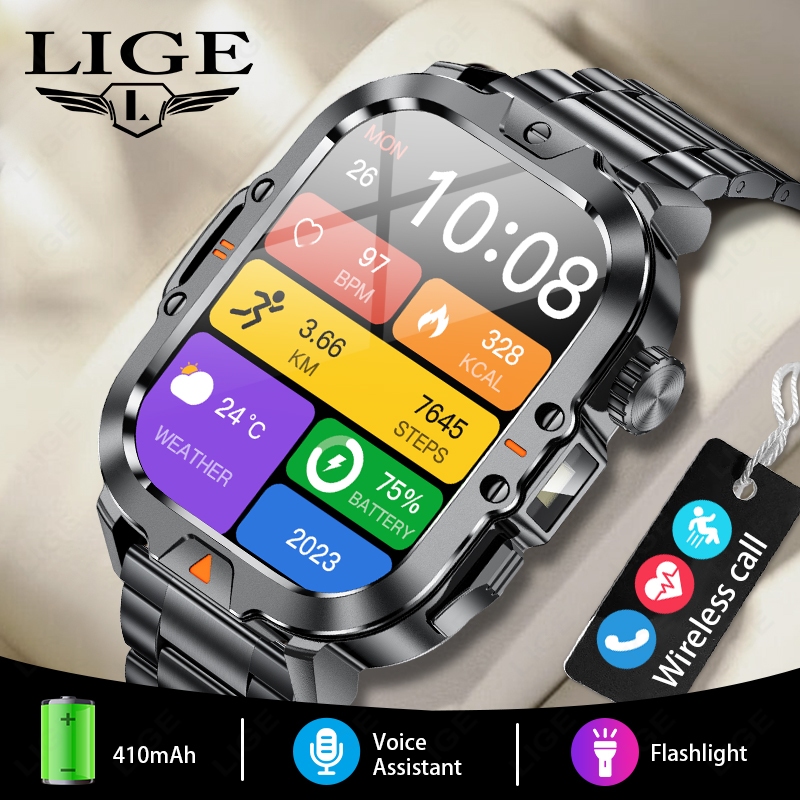 LIGE V17 Smart Watch Men LED FlashLight Custom Dial Bluetooth Call ...