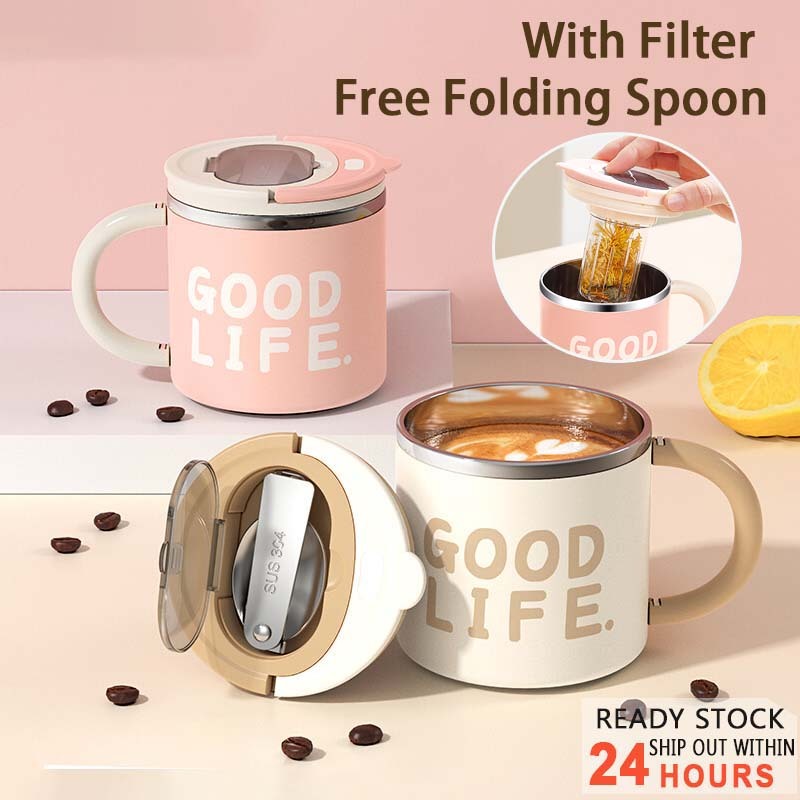 【with Filter and spoon】Mug Cup 304 Stainless Steel Coffee Filterable ...