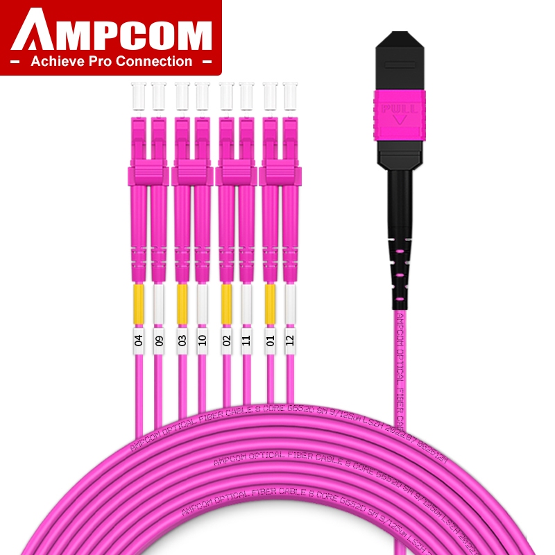 AMPCOM MPO/MTP To LC Fiber Breakout Cable, OS2 OM3 OM4 8/12 Cores ...