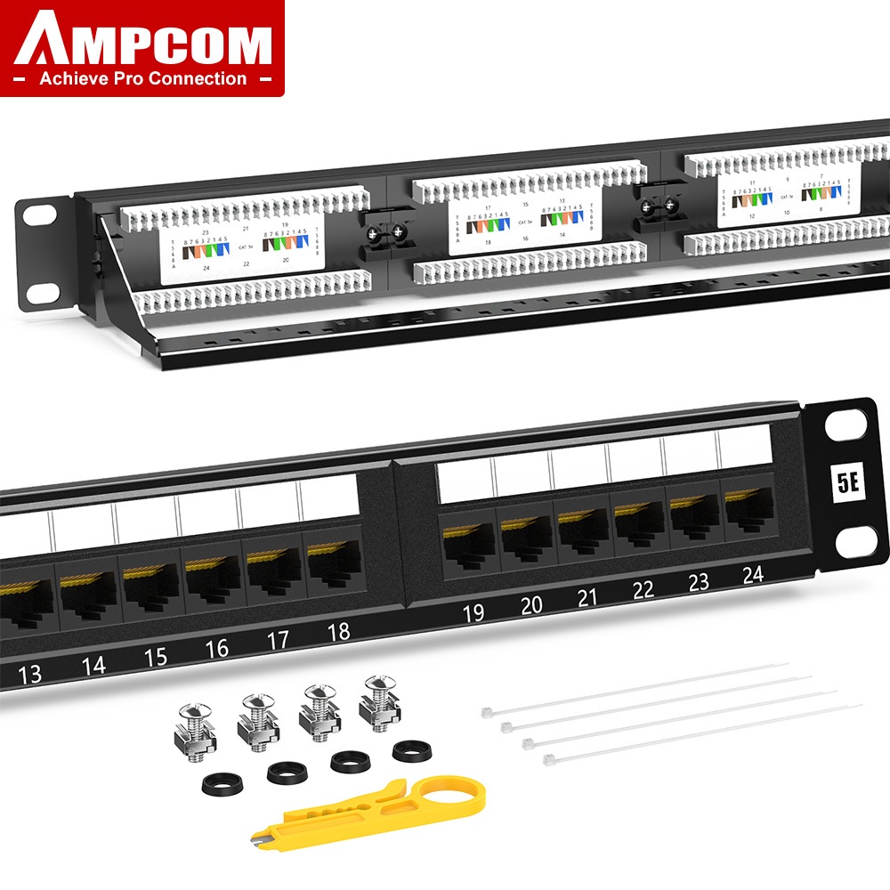 AMPCOM Patch Panel, Upgraded Version CAT5E/CaT6 24 Ports/48 Ports Patch ...