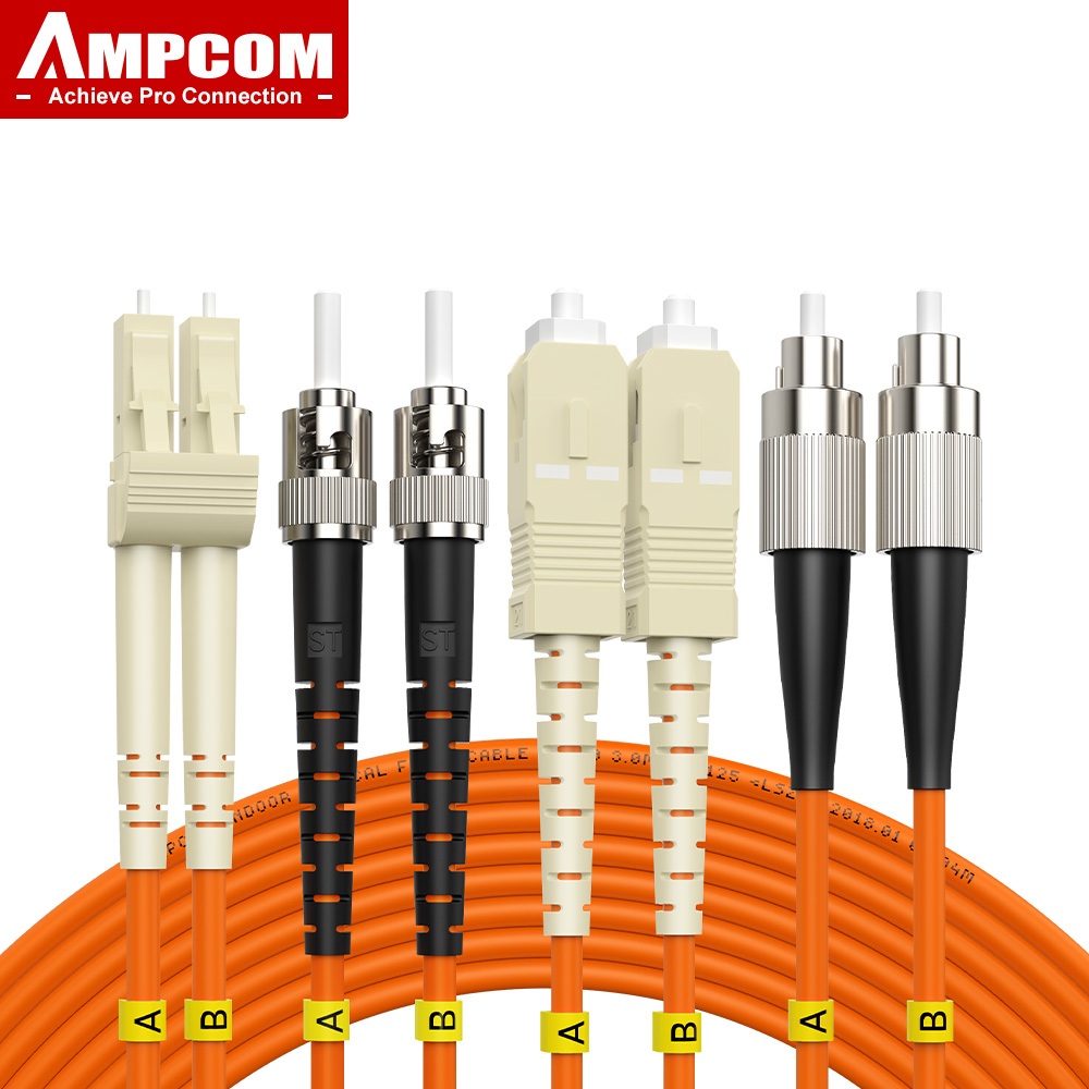 AMPCOM SC LC FC ST Optical Fiber Patch Cable 50/125μm UPC to UPC Duplex OM2 Multimode LSZH (OFNR ...