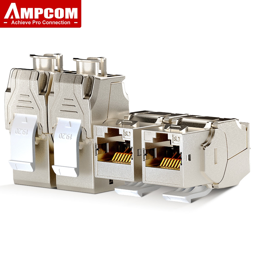 AMPCOM CAT8 Keystone Jack, Fluke DSX 8000 Passed AMPCOM Shielded Zinc-Alloy RJ45 Tool-Free ...