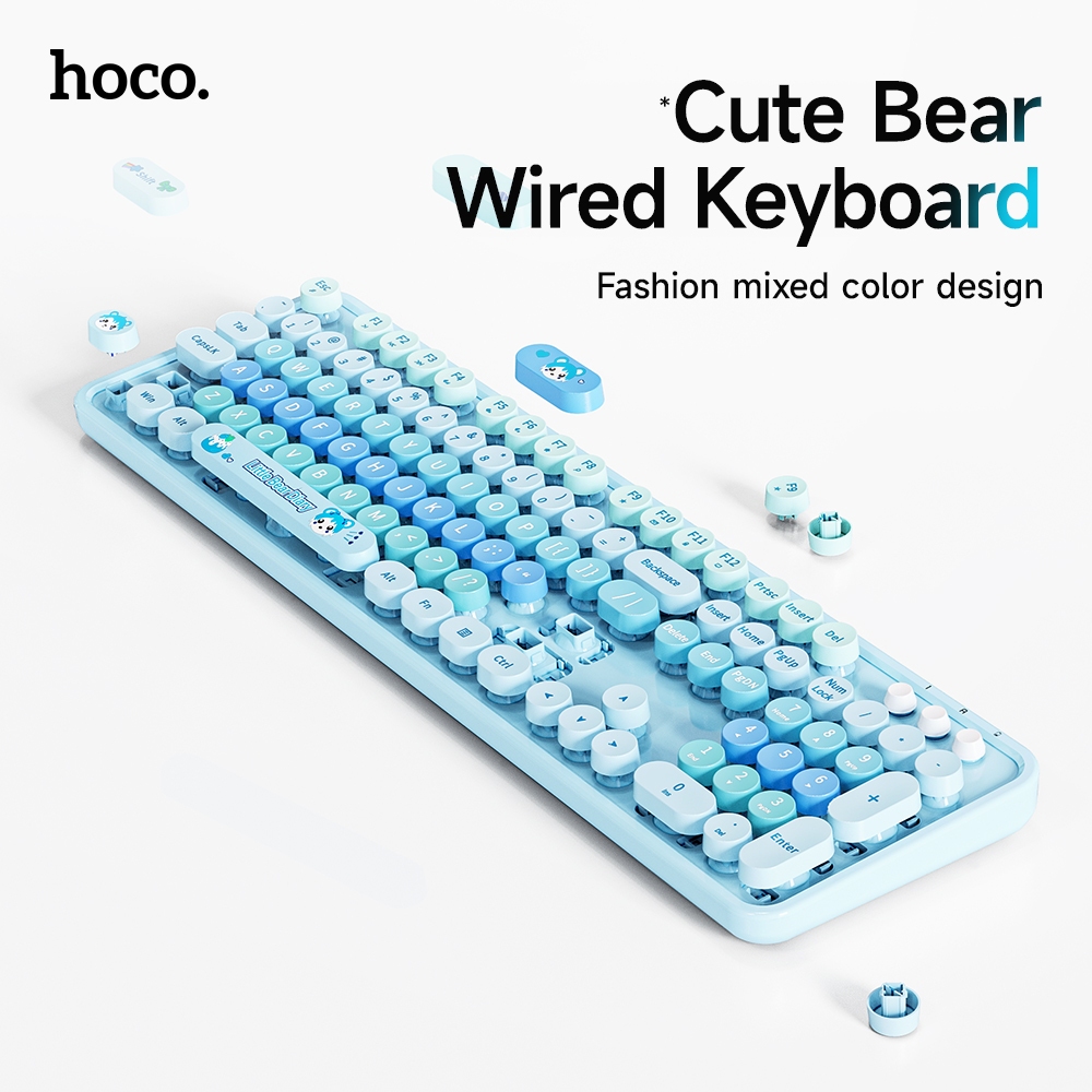 HOCO K9 Cute Bear Wired Keyboard 104 Keys Keyboard Colorful Button ...