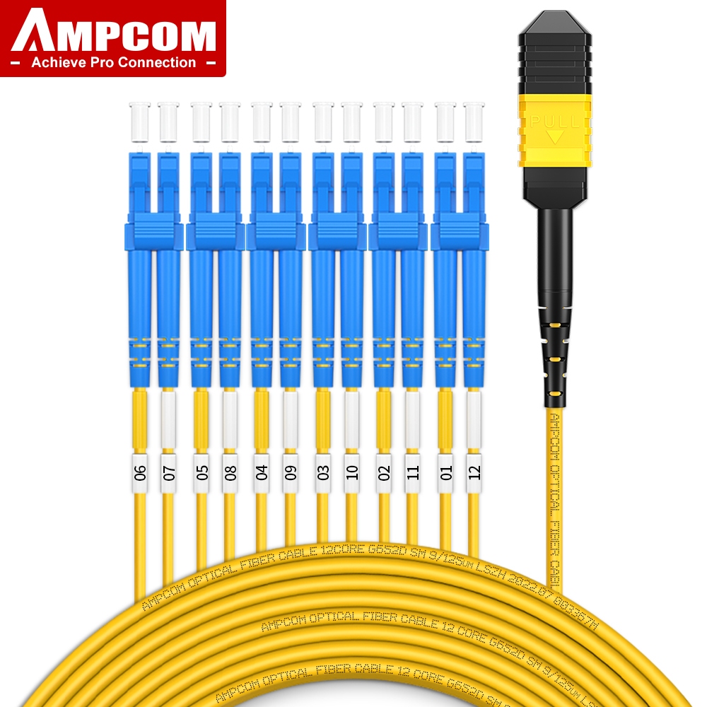 AMPCOM MPO/MTP to LC Fiber Breakout Cable, MPO To 4/6/12 LC UPC Duplex ...